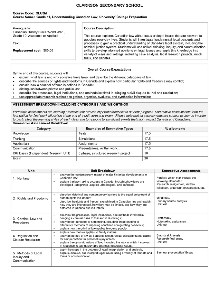 Grade 11 Understanding Canadian Law Grade 11 Understanding Canadian Law