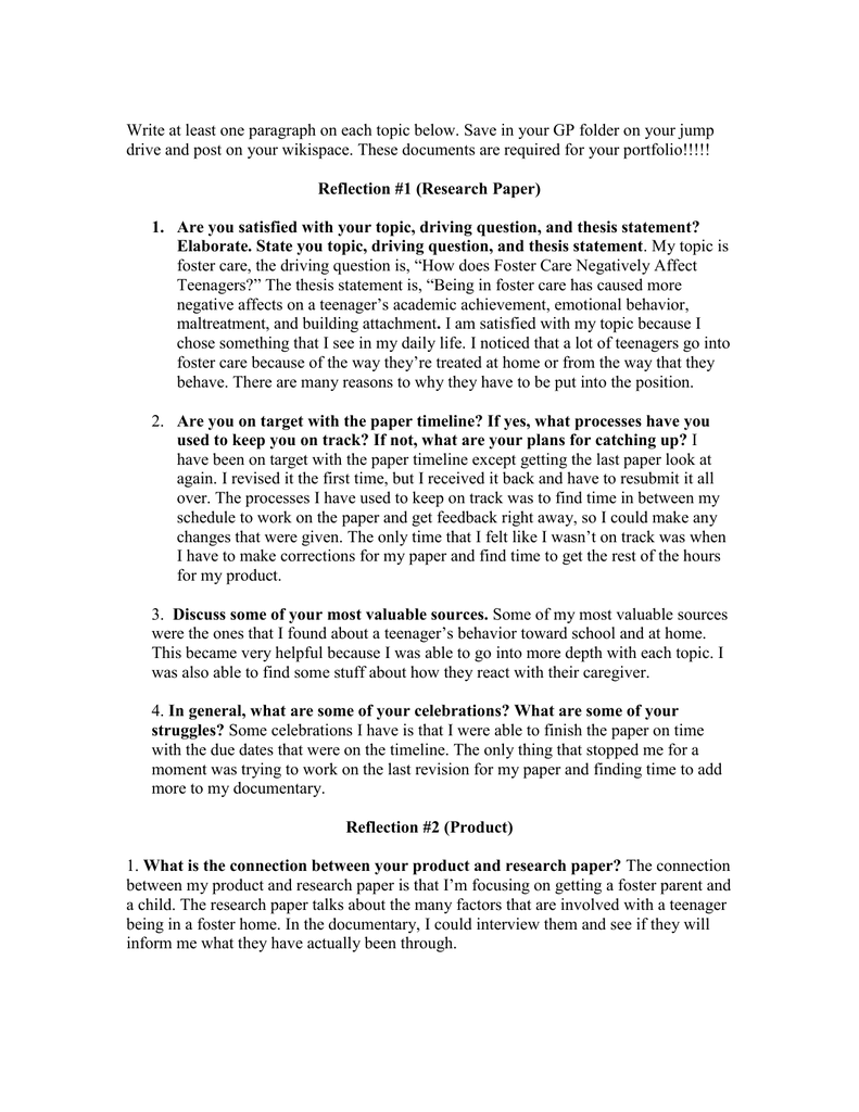 Research Paper Reflection Reflection On Research Process 2019 01 26