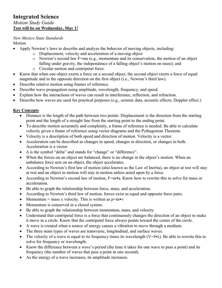 Motion Test Study Guide