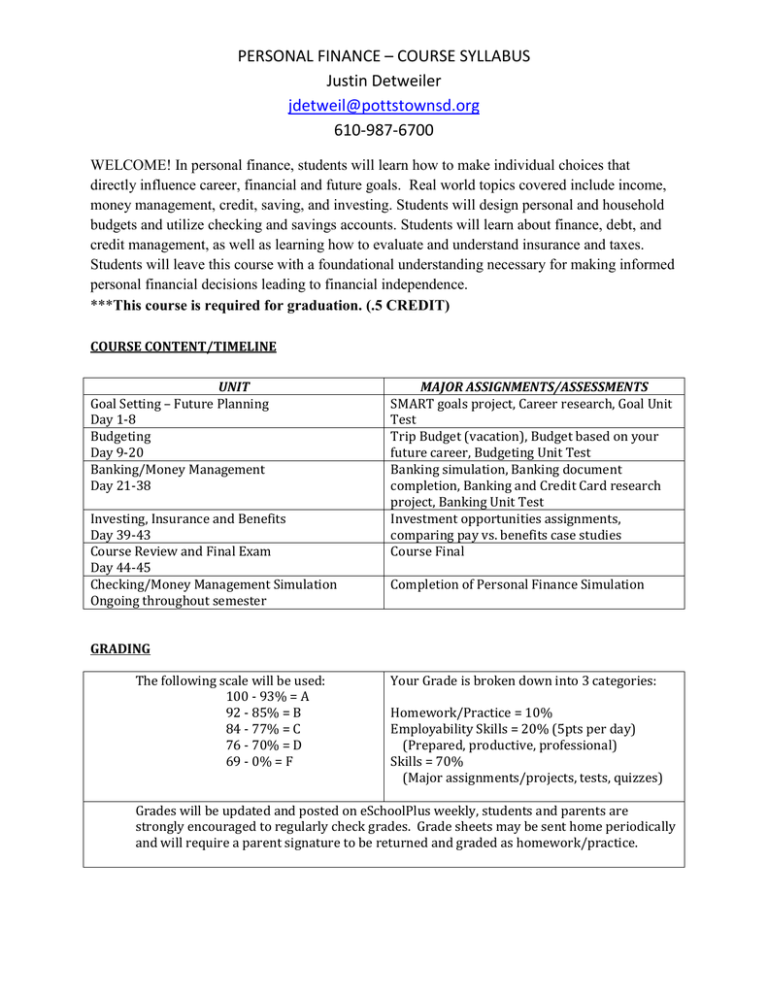 Personal Finance Syllabus Personal Finance Syllabus
