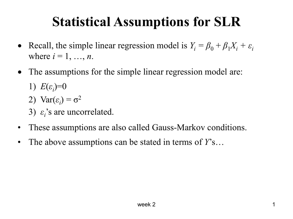 Statistical Assumptions For SLR
