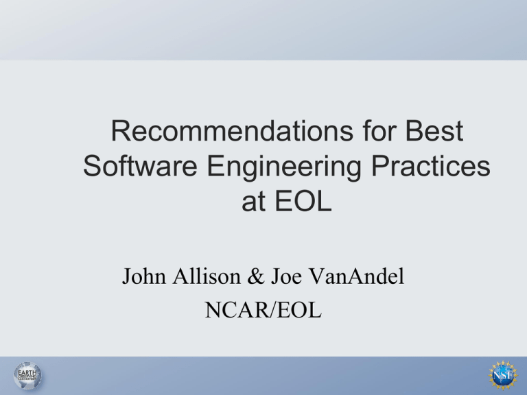 Recommendations For Best Software Engineering Practices At