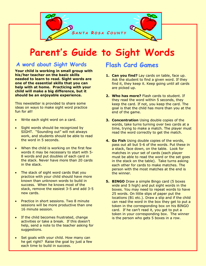Sight Word Ideas Letter For Parents Sight Word Ideas Letter For Parents