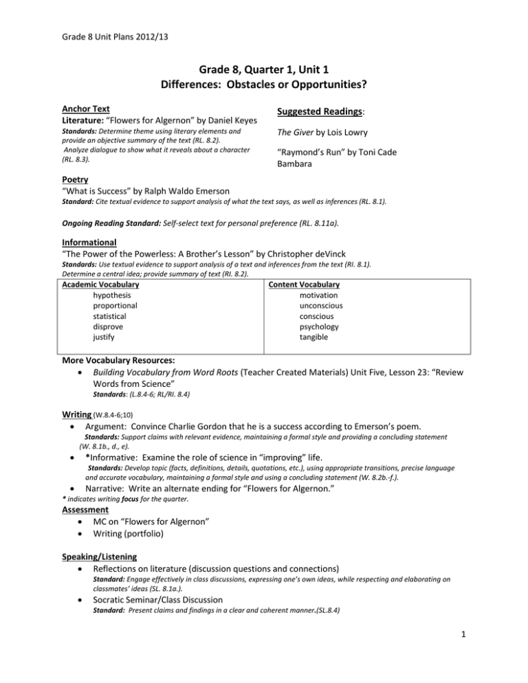 8th Grade Curriculum Unit Maps
