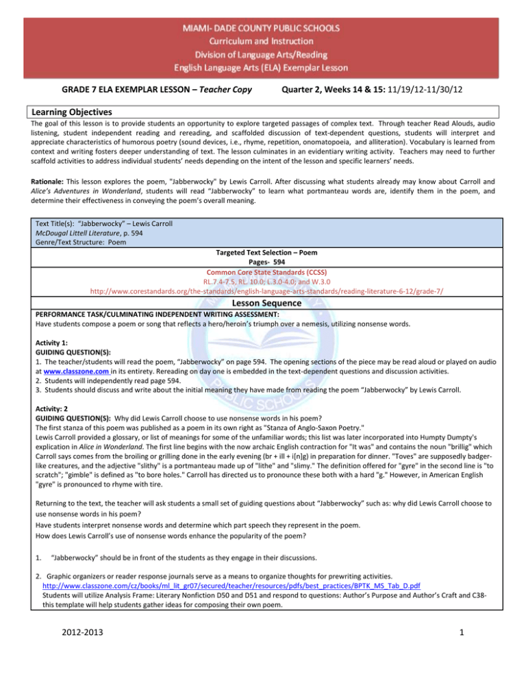 GRADE 7 ELA EXEMPLAR LESSON Teacher Copy Quarter 2