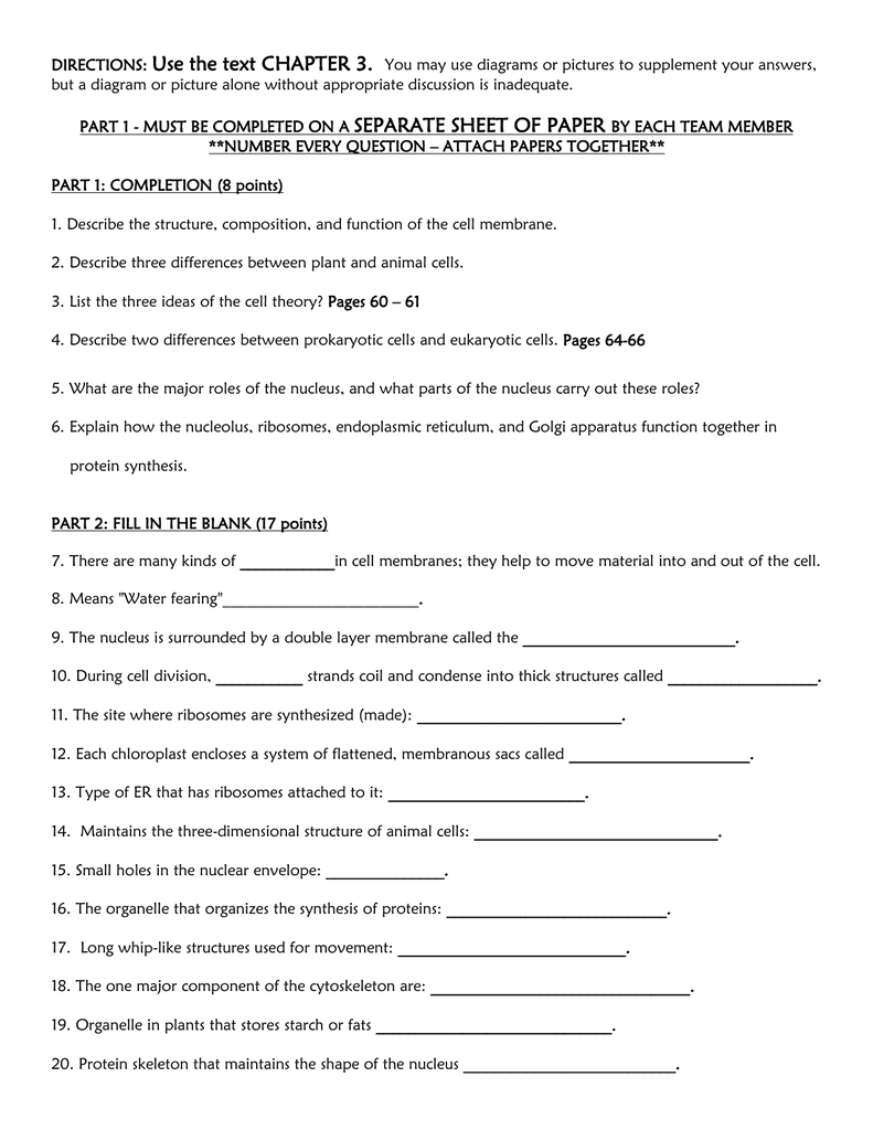 Cell Structure And Function Study Guide