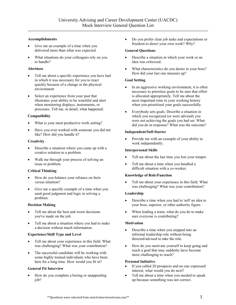 General Interview ion List