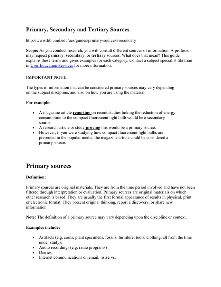 Primary Secondary And Tertiary Sources