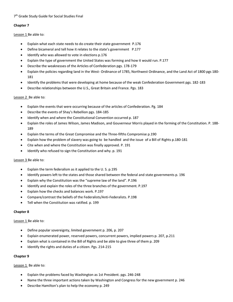 7th Grade Study Guide For Social Studies Final Chapter 7 Lesson 1
