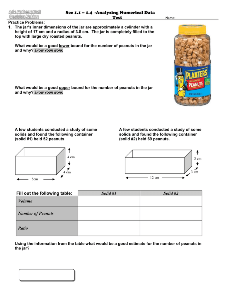 Numerical Data Analysis Test: Practice Problems