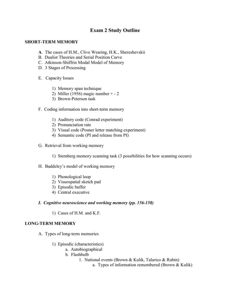 STUDY OUTLINE FOR EXAM 2 STUDY OUTLINE FOR EXAM 2
