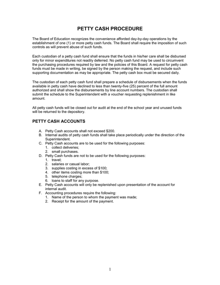 Petty Cash Procedures I Petty Cash Procedures I