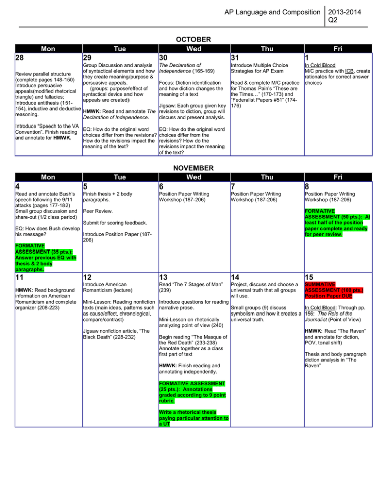Quarter 2 Schedule Fort Thomas Independent Schools Quarter 2 Schedule Fort Thomas Independent Schools