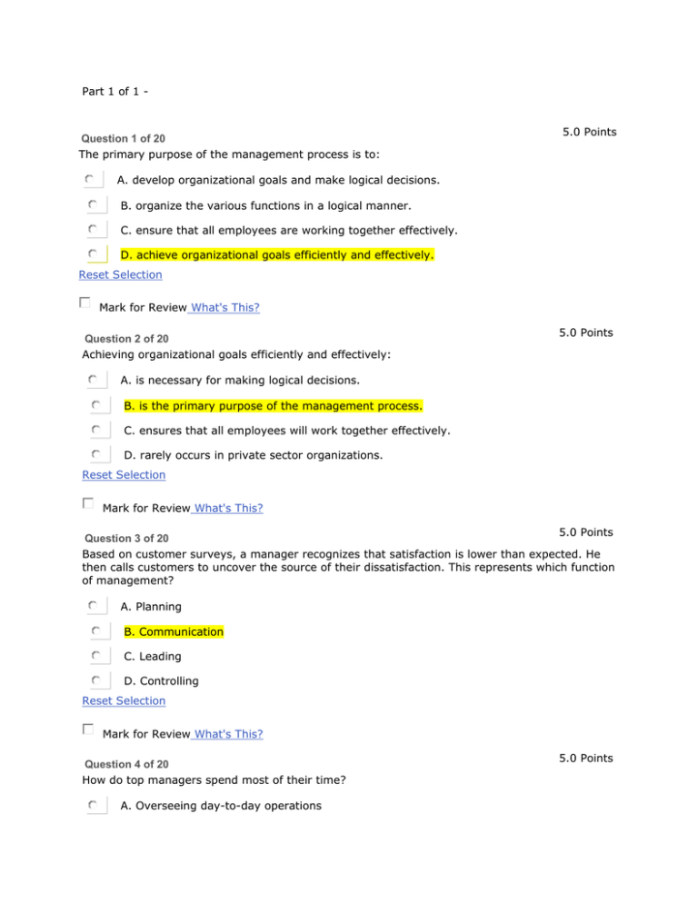 Part 1 Of 1 ion 1 Of 20 5 0 Points The Primary Purpose Of The