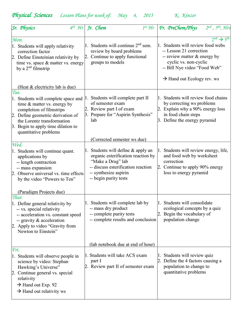 Physical Science Lesson Plans