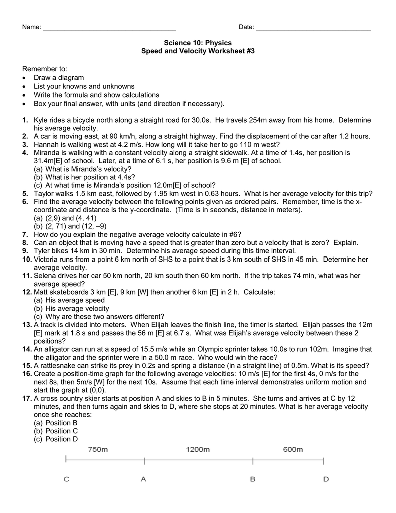 Day 7 Speed And Velocity Worksheet 3 Day 7 Speed And Velocity Worksheet 3