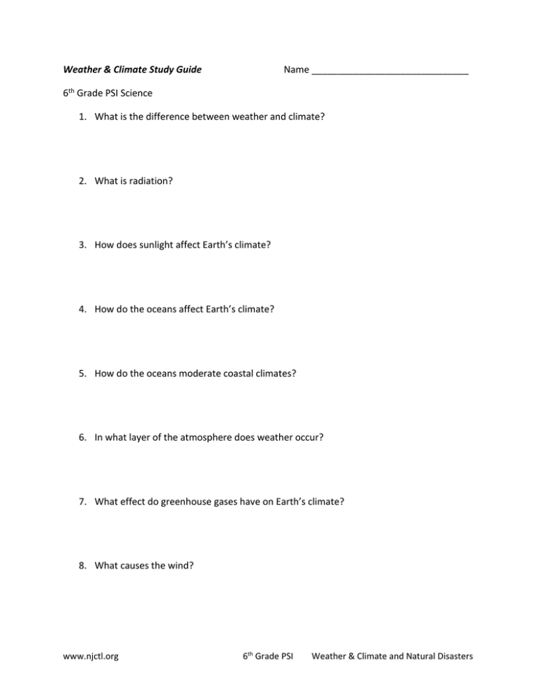 Weather And Climate Study Guide Weather And Climate Study Guide