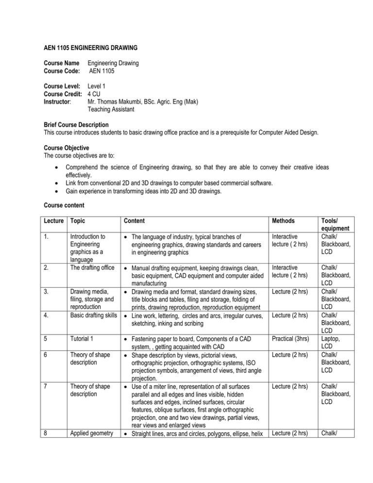 AEN 1105 ENGINEERING DRAWING