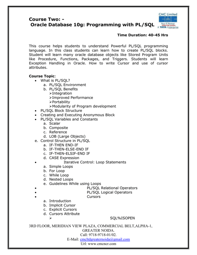 PL SQL CMC Greater Noida