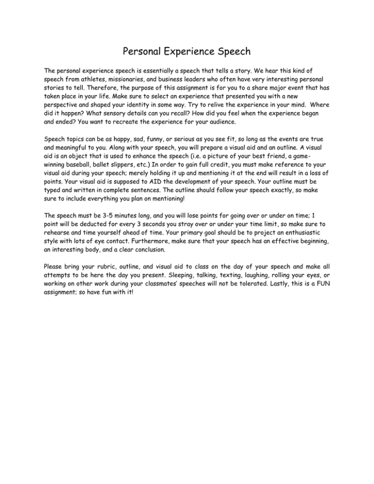  Personal Experience Speech Examples Personal Experience Story Essay Example 2022 10 25