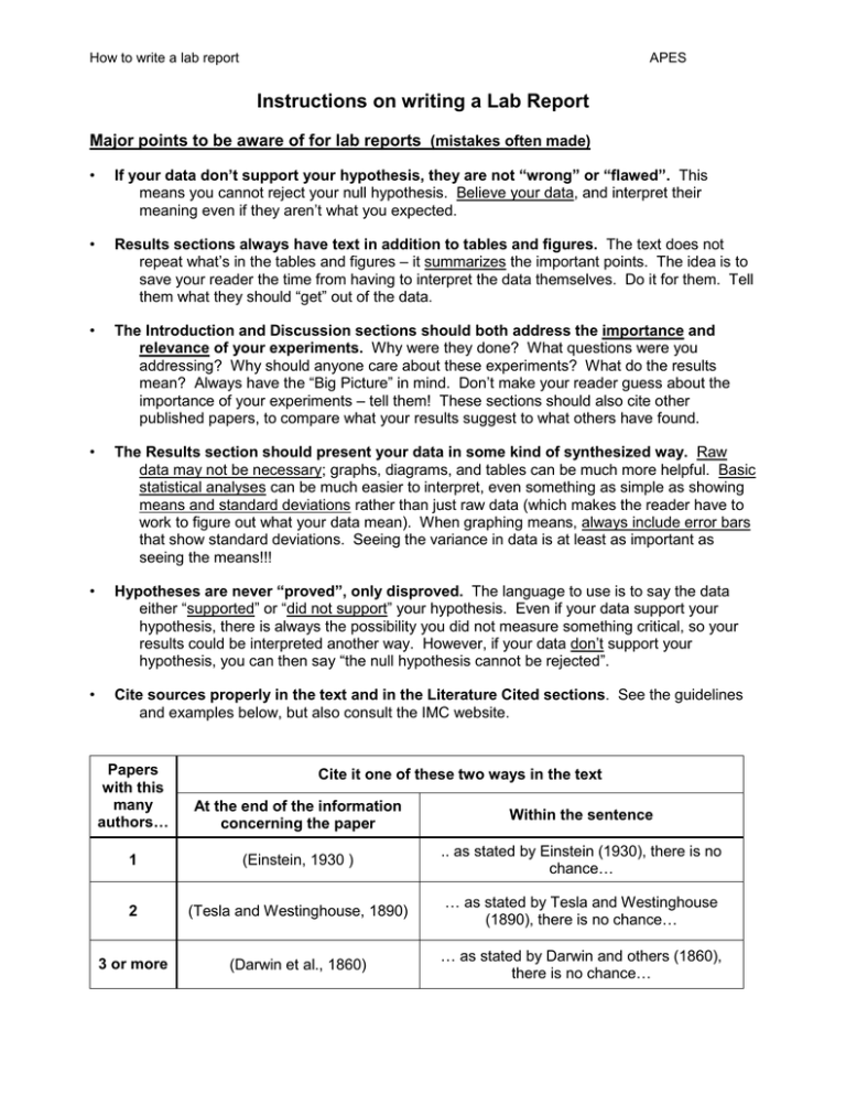 Style And Format For Lab Reports