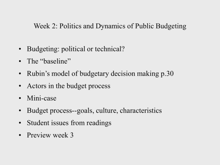 Week 2 Politics And Dynamics Of Public Budgeting