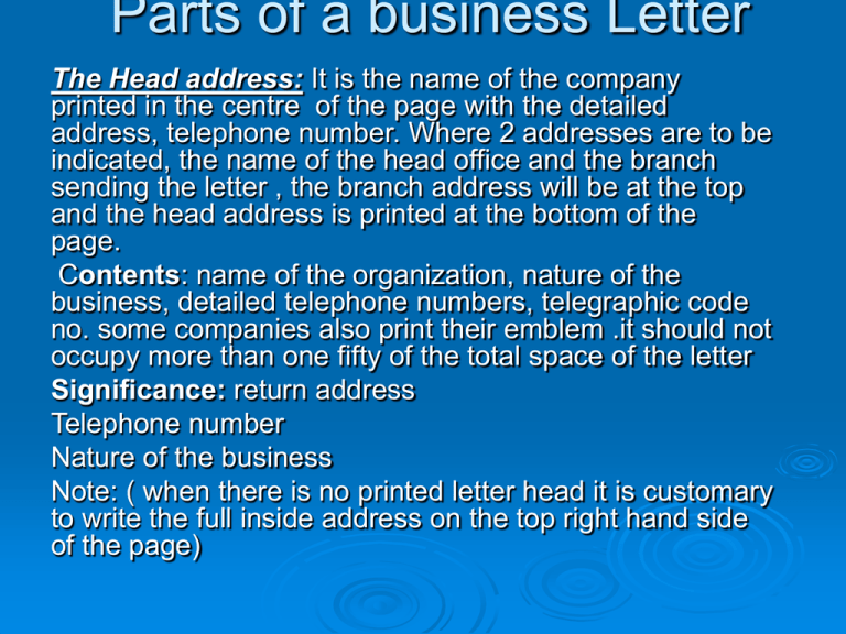 Parts Of A Business Letter