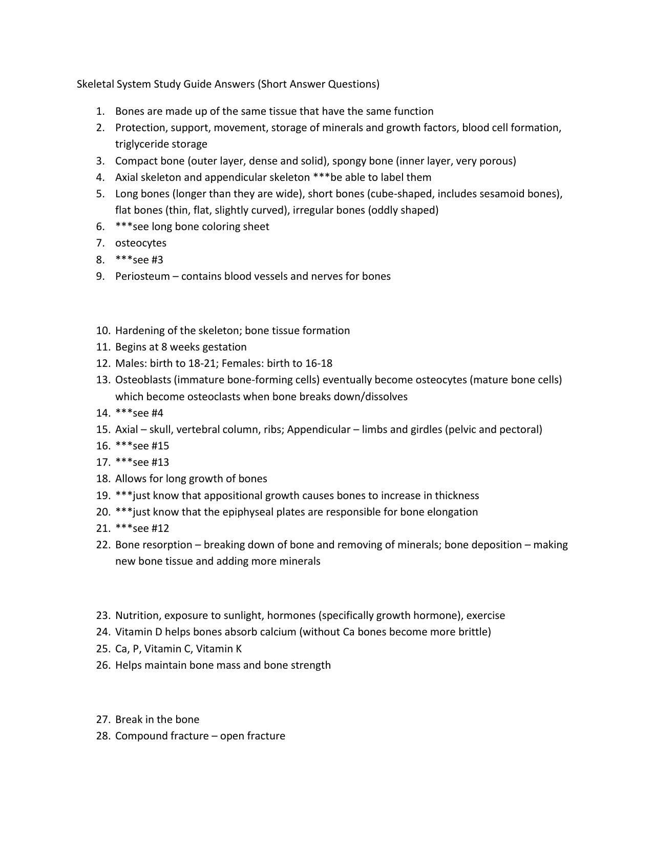 Skeletal System Study Guide Answers Short Answer Questions Skeletal System Study Guide Answers Short Answer Questions