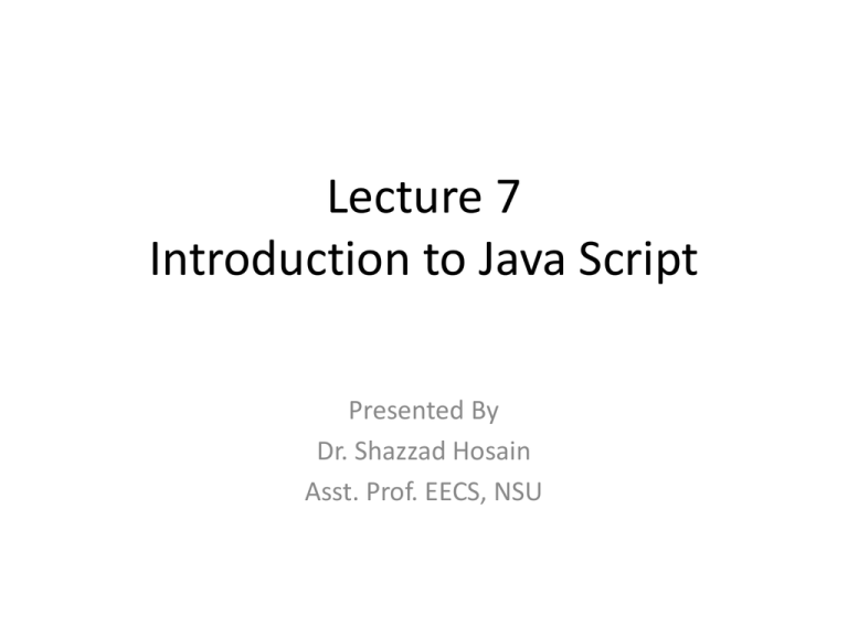 Lecture 06 Introduction To Java Script