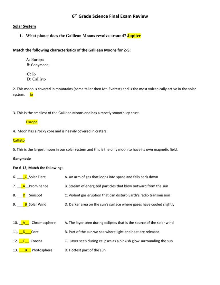 6th Grade Science Final Exam Review 6th Grade Science Final Exam Review