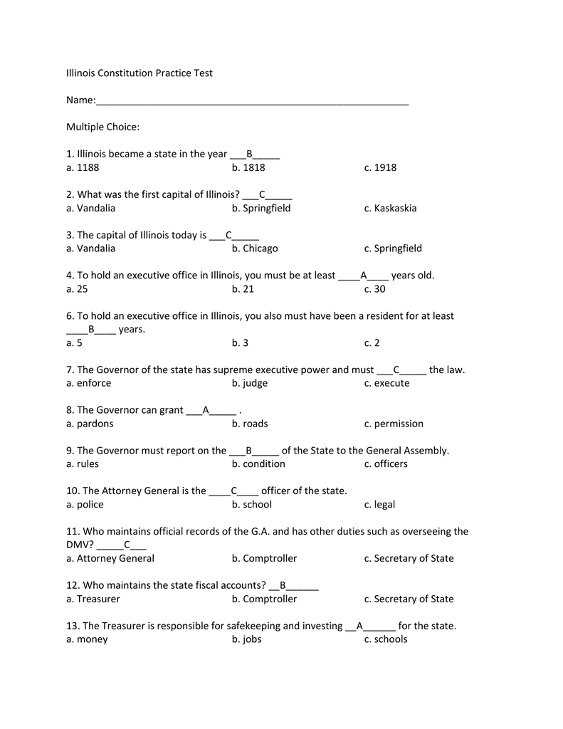 Illinois Constitution Test Practice Test Answers Illinois Constitution Test Practice Test Answers