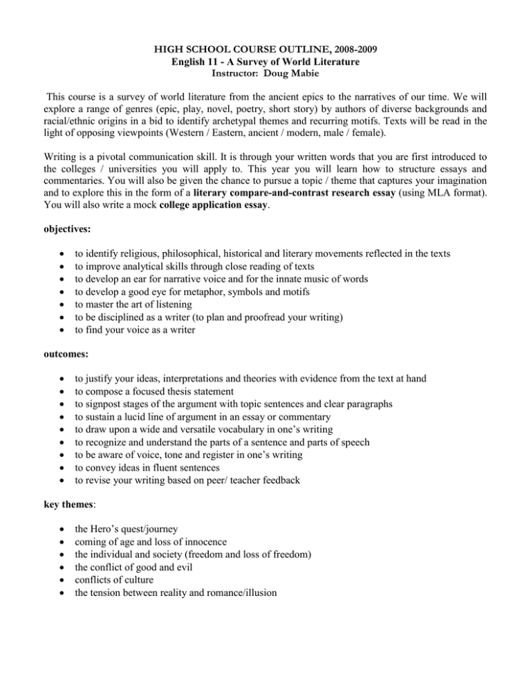 English11CourseOutline English11CourseOutline