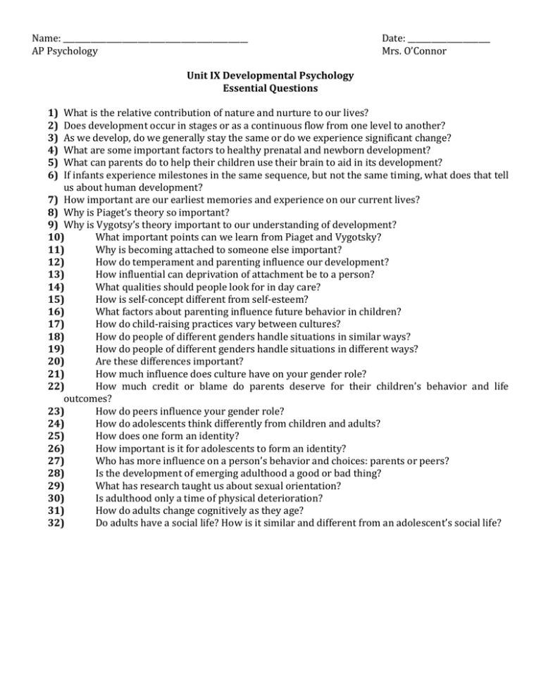 Unit IX Essential Questions Unit IX Essential Questions
