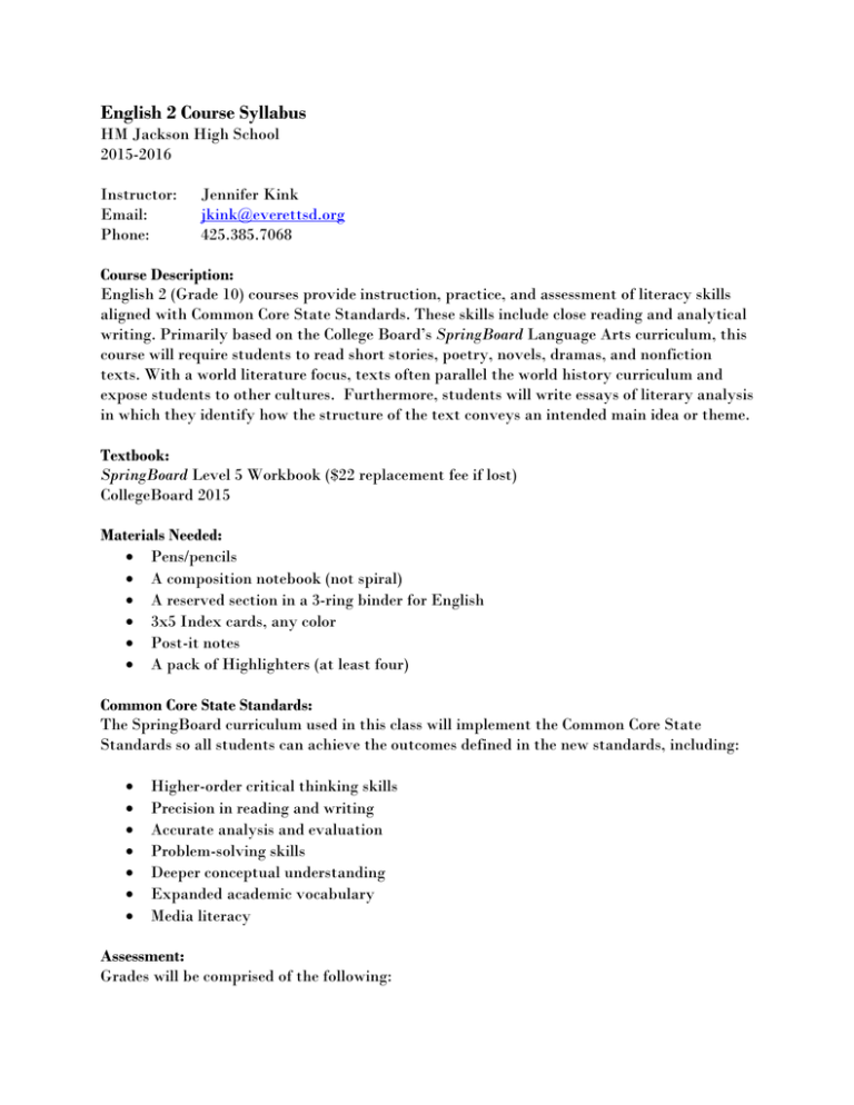 English 2 Syllabus Everett Public Schools