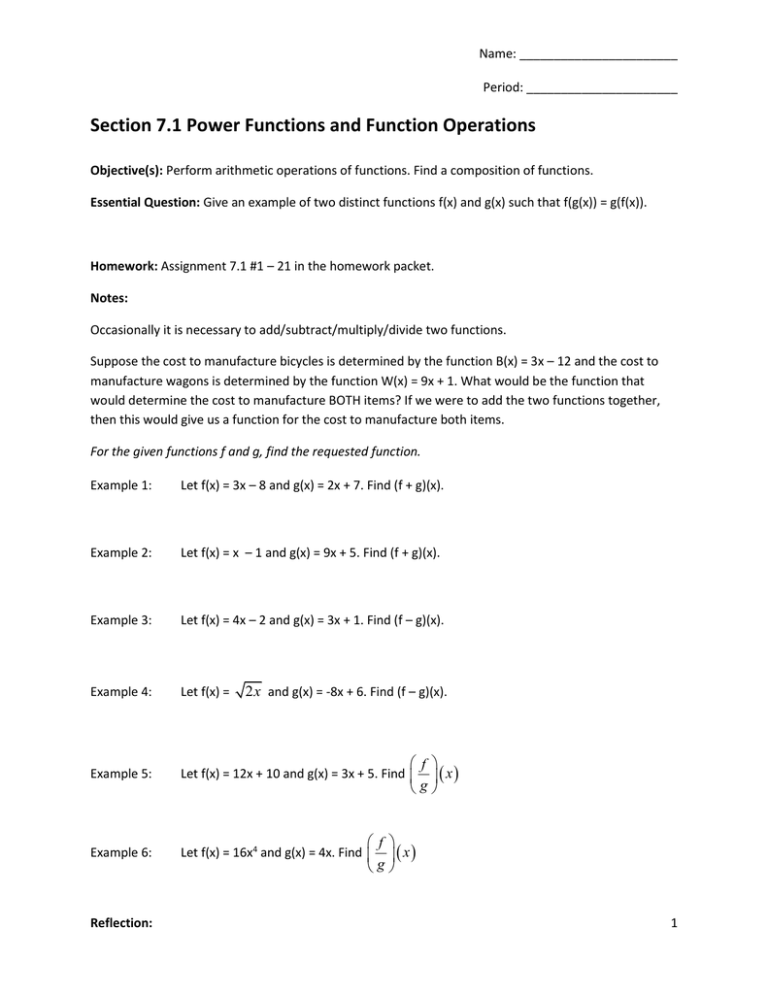 Section 7.1 Power Functions and Function Operations