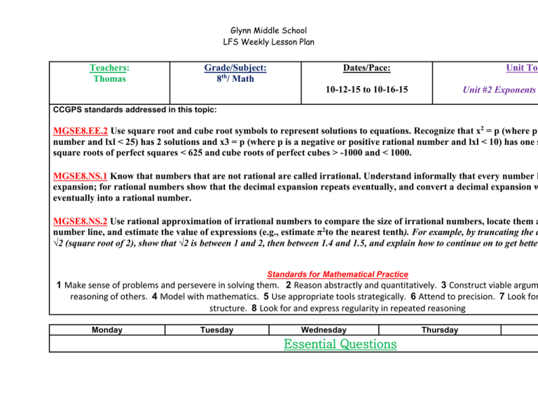 8th GRADE GSE STANDARDS
