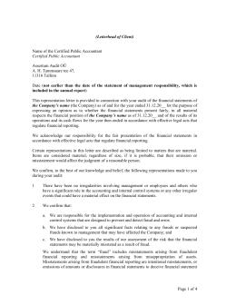 Example of a Management Representation Letter