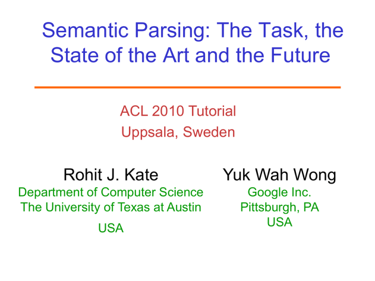 Semantic Parsing - Department of Computer Science