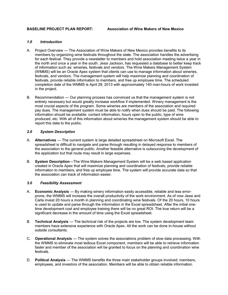 Baseline Project Plan Report