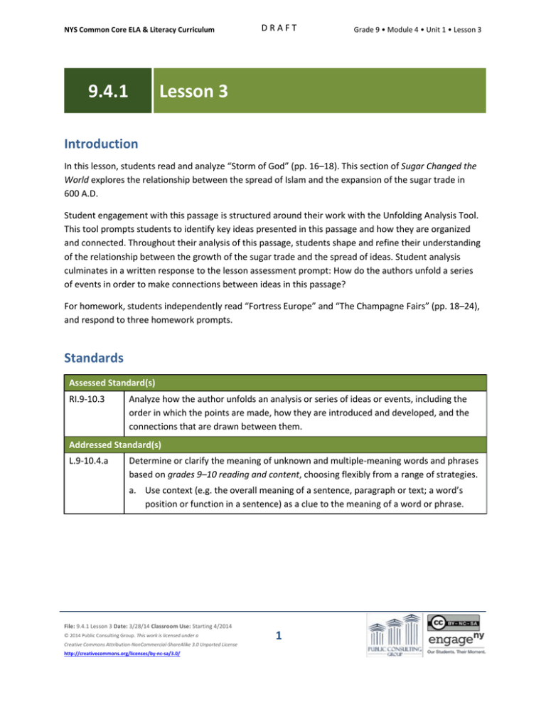 Grade 9 ELA Module 4 Unit 1 Lesson 3