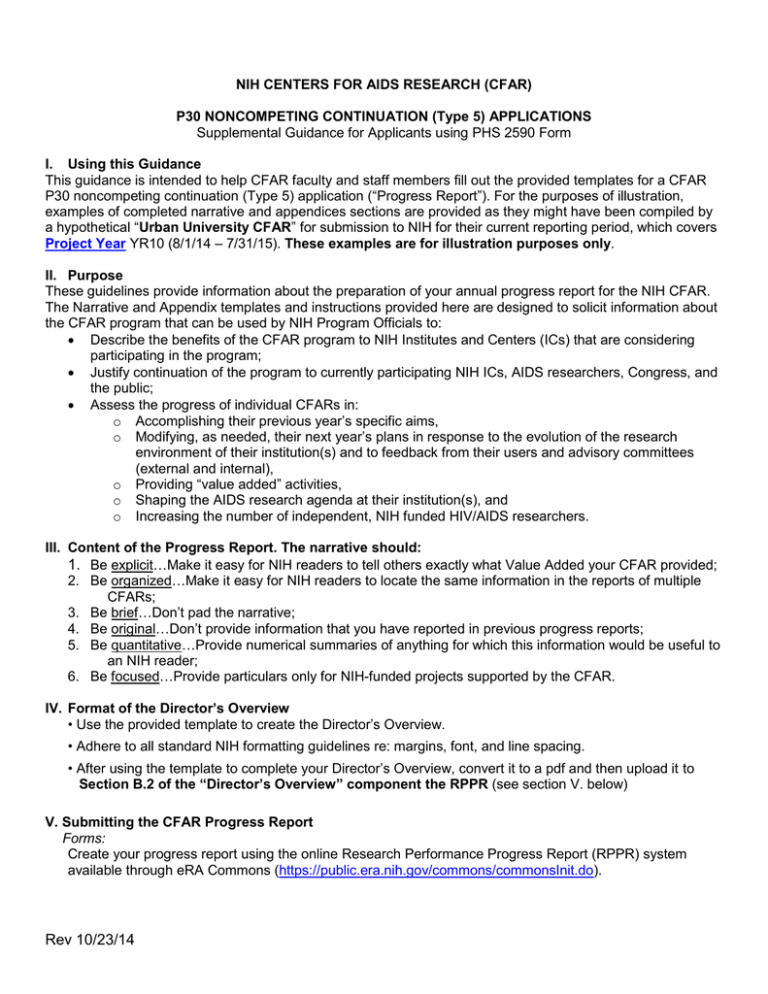 CFAR Progress Report Instructions Examples