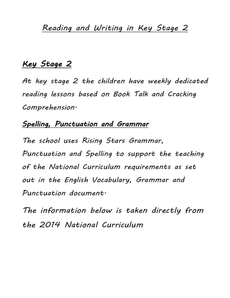 Reading And Writing In Key Stage 2 Reading And Writing In Key Stage 2