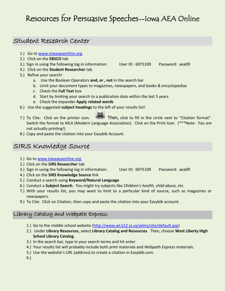 Resources for Persuasive Speeches-