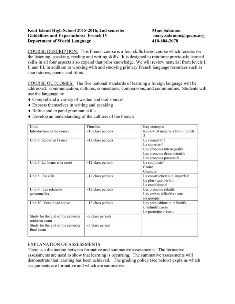 French 4 Syllabus French 4 Syllabus