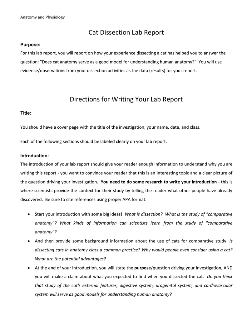 FINAL Dissection Lab Report FINAL Dissection Lab Report
