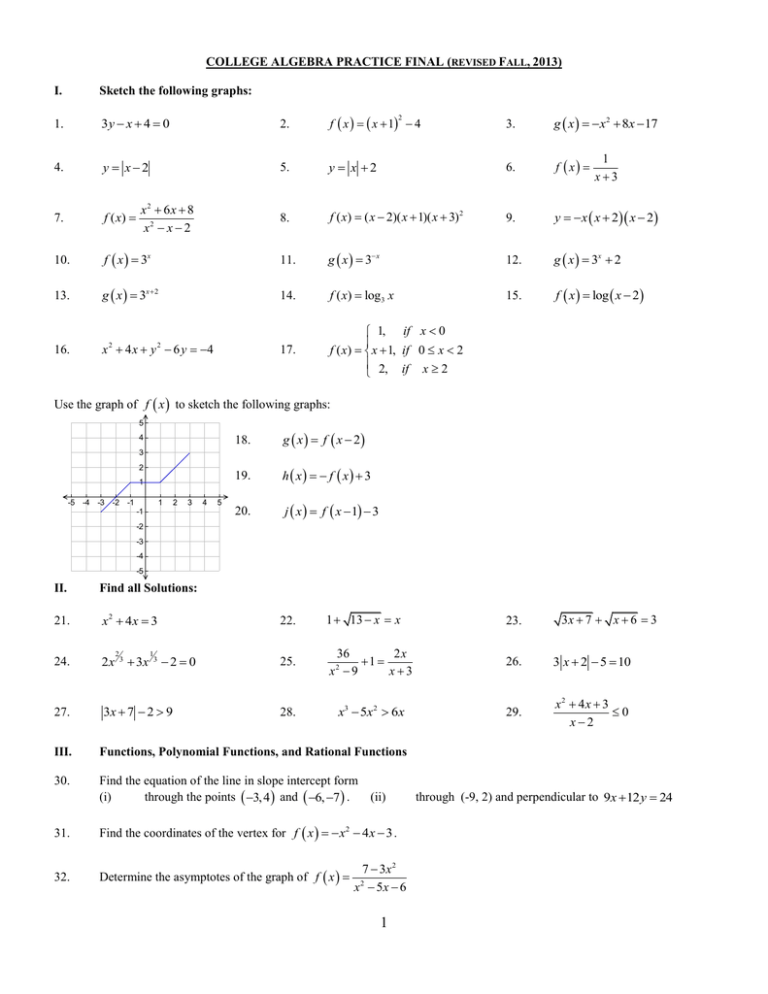 COLLEGE ALGEBRA PRACTICE FINAL COLLEGE ALGEBRA PRACTICE FINAL