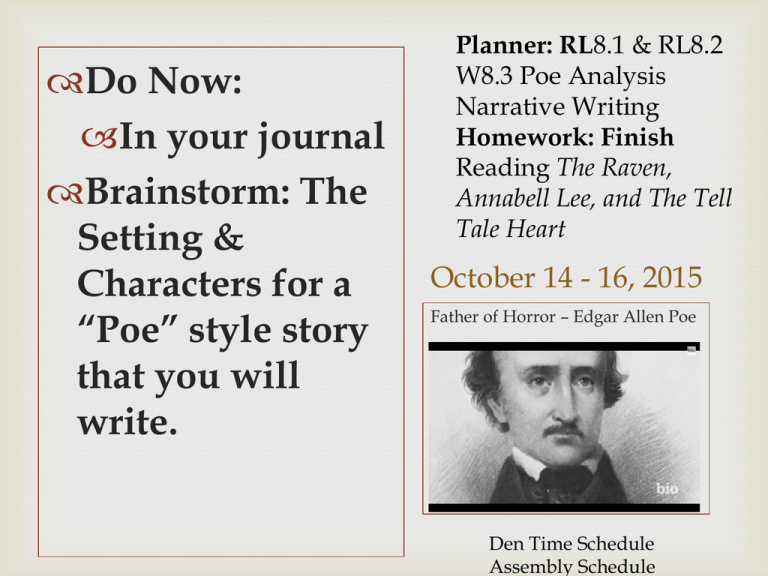 October 14 15 16 Poe Narrative 8th Grade Honors October October 14 15 16 Poe Narrative 8th Grade Honors October