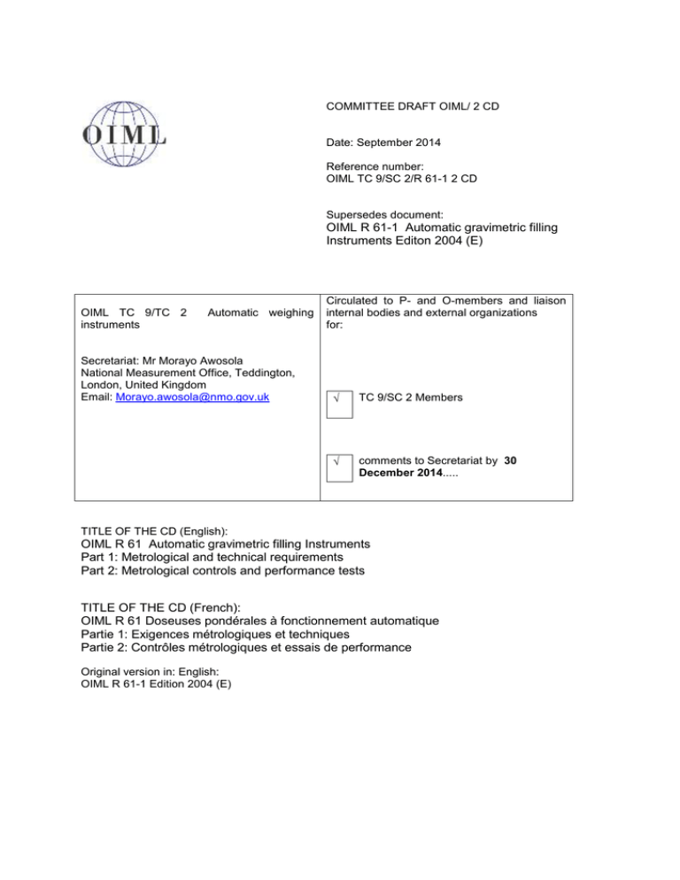 proposed draft document for automatic gravimetric filling