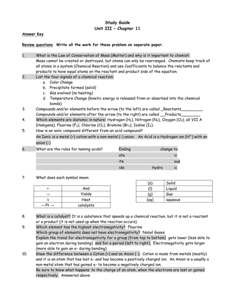 Study Guide Unit III Chapter 11 Answer Key Review Questions