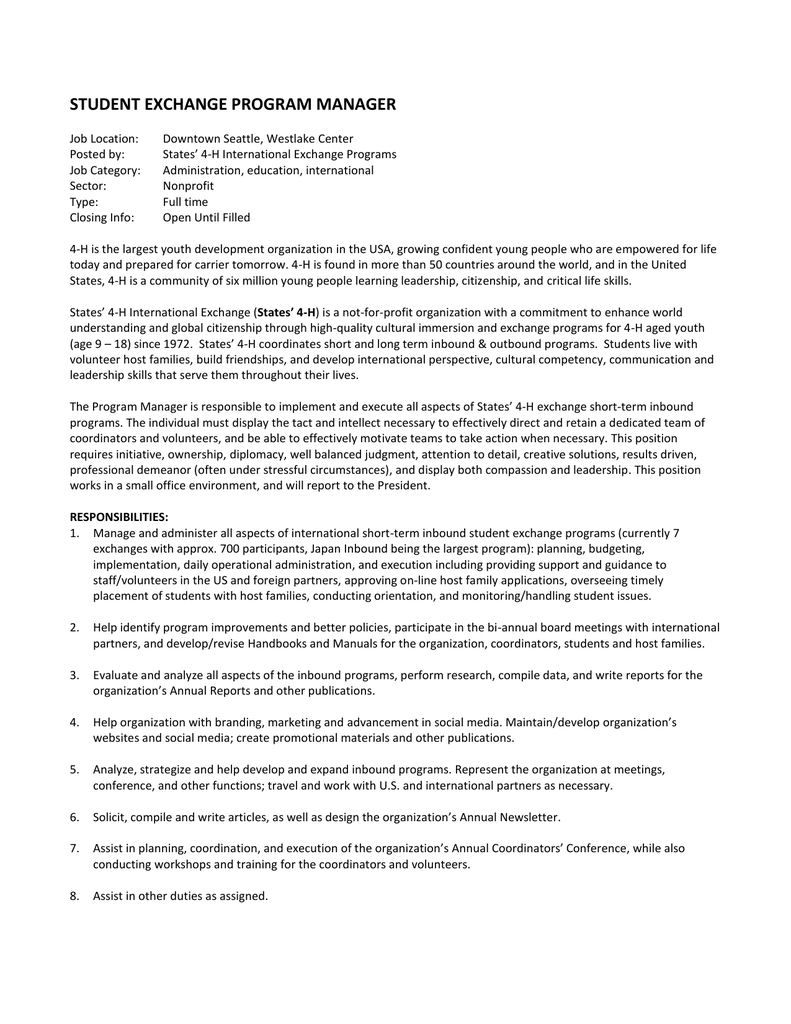 Program Manager Job Description States 4